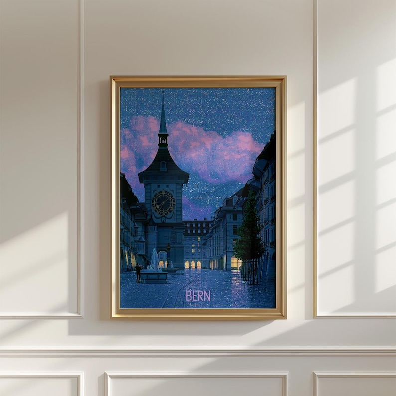 Bern Travel Poster | Clock Tower Print | City Wall Art - Etsy UK