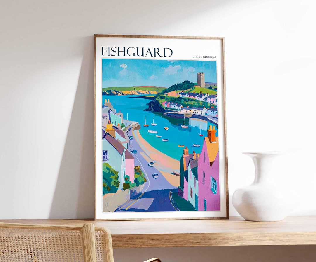 Fishguard Poster, Wales Travel Poster, Coastal Wall Art, Welsh Decor ...