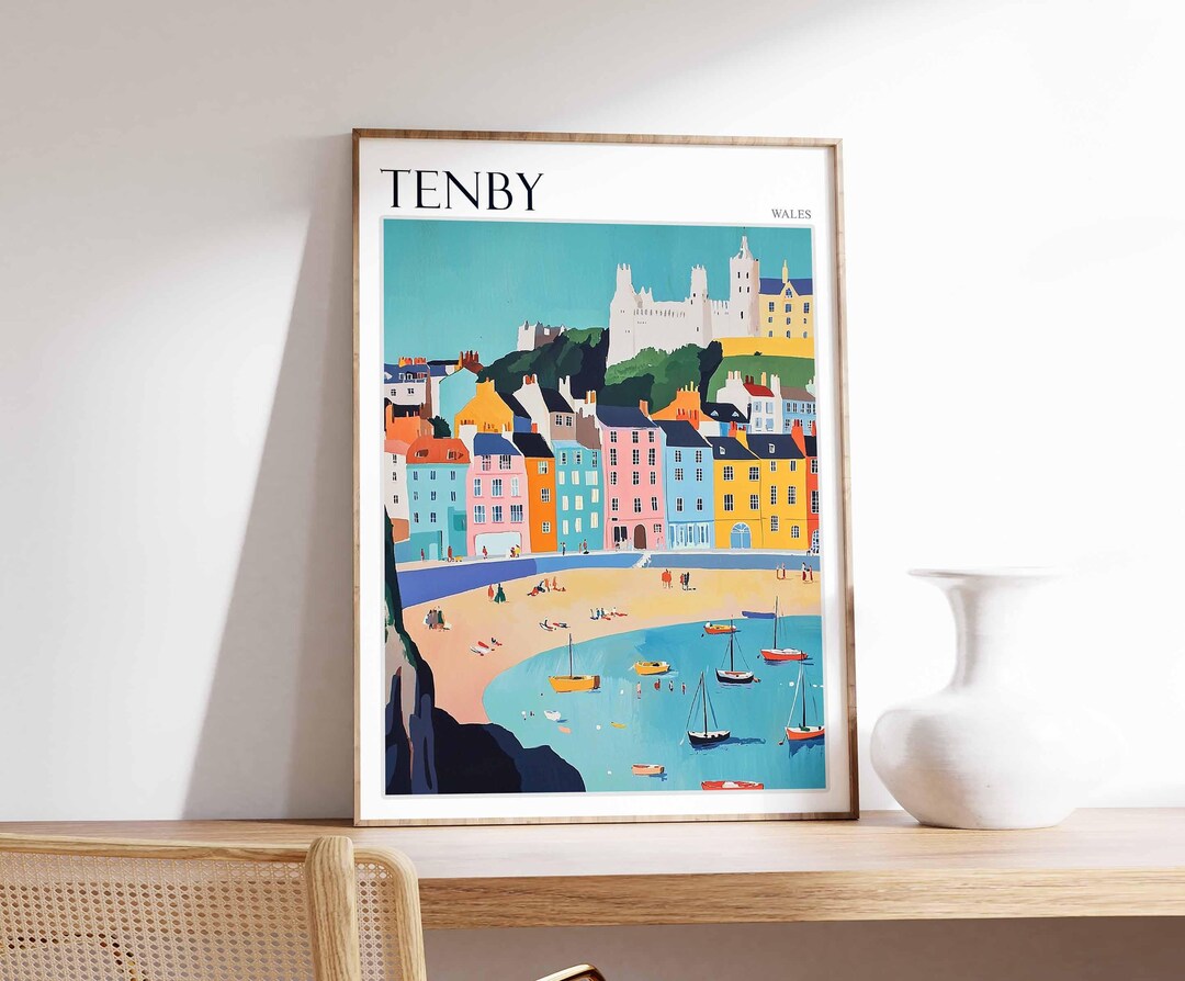 Tenby Poster, Wales Poster, UK Travel Poster, Coastal Wall Art, UK Home ...