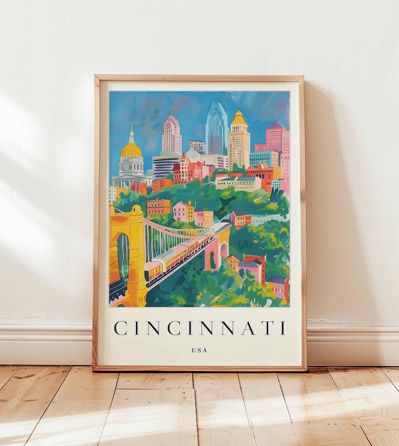 Cincinnati Skyline Poster: Ohio Travel Art, Midwest City Print - Etsy