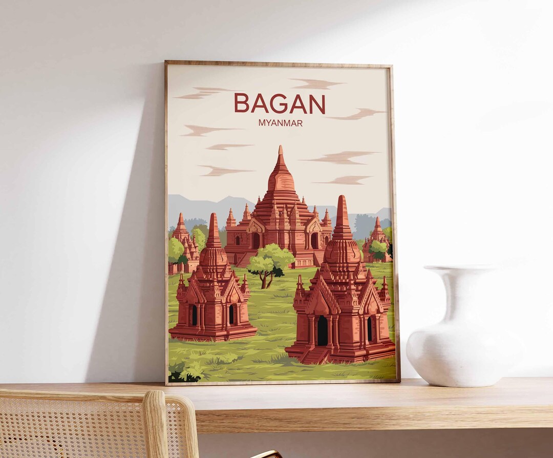 Bagan Print, Southeast Asia Poster, Myanmar Travel Poster, Travel Wall ...