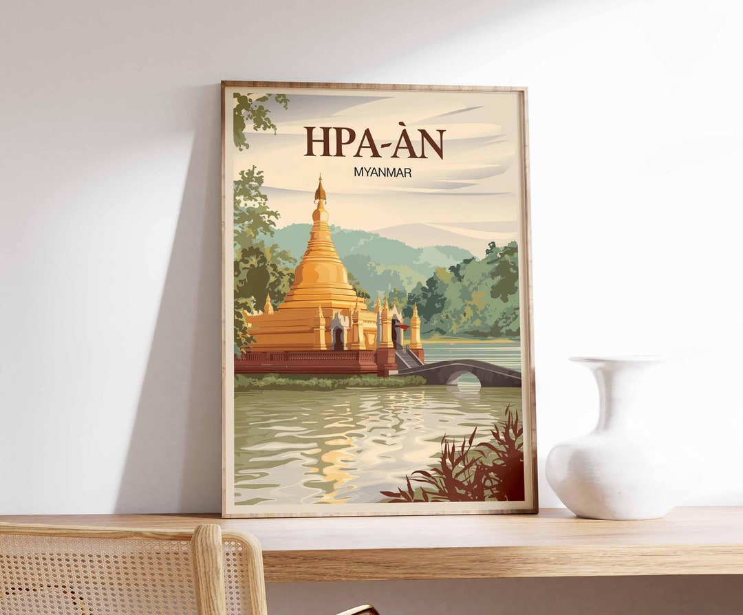 Hpa-an Print, Southeast Asia Poster, Myanmar Travel Poster, Travel Wall ...