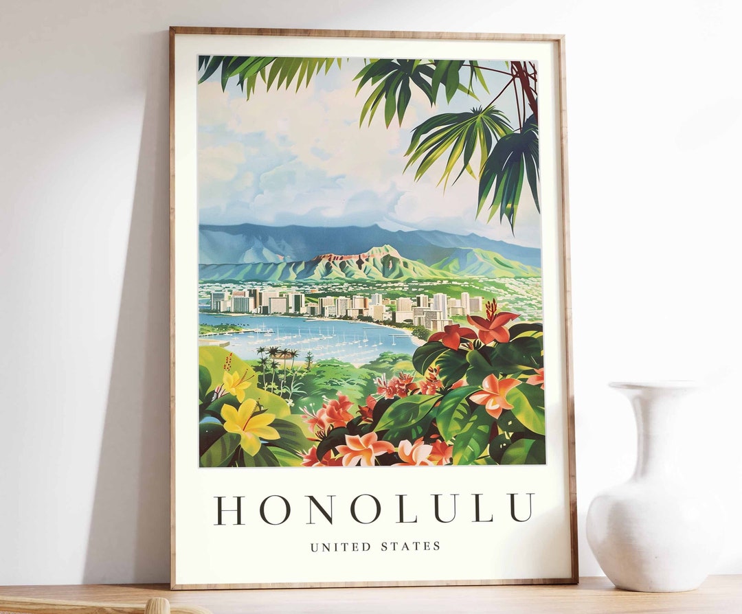 Honolulu Poster, Honolulu Travel Print, United States Wall Art ...