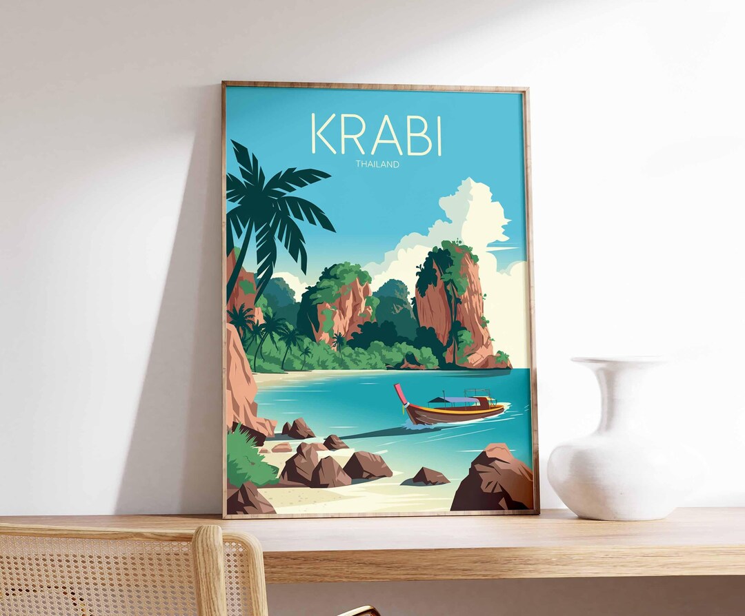 Krabi Print, Southeast Asia Poster, Thailand Travel Poster, Travel Wall ...