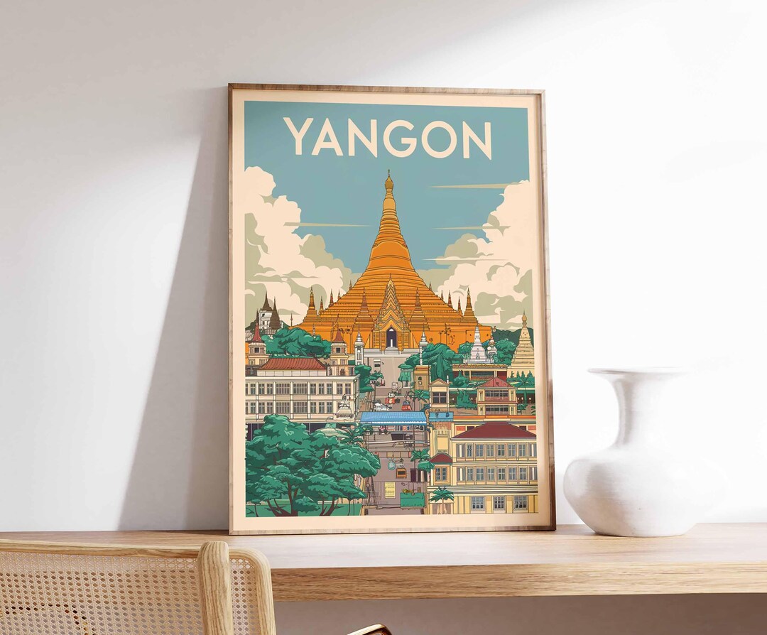 Yangon Travel Poster: Retro Southeast Asia Wall Art - Etsy