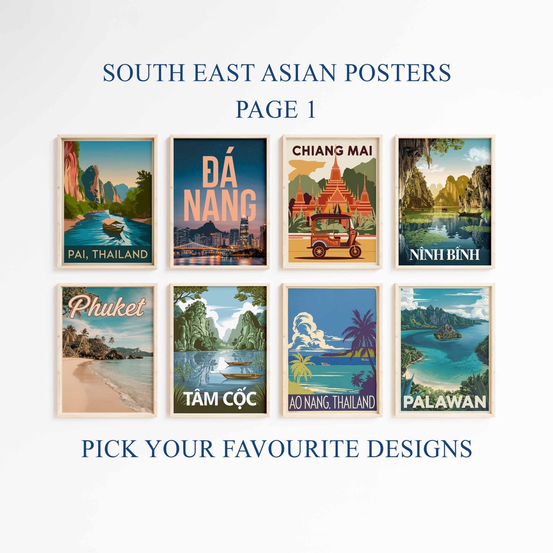 South East Asia Poster Set, Thailand Posters, Philippines Posters ...