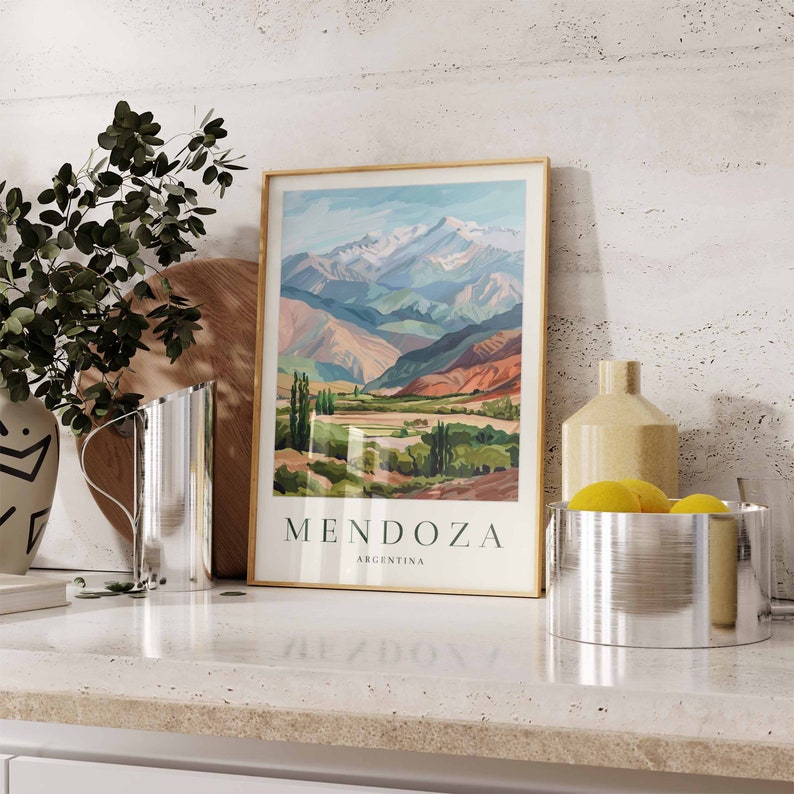Mendoza Argentina Travel Poster: Andes Mountains Print - Etsy