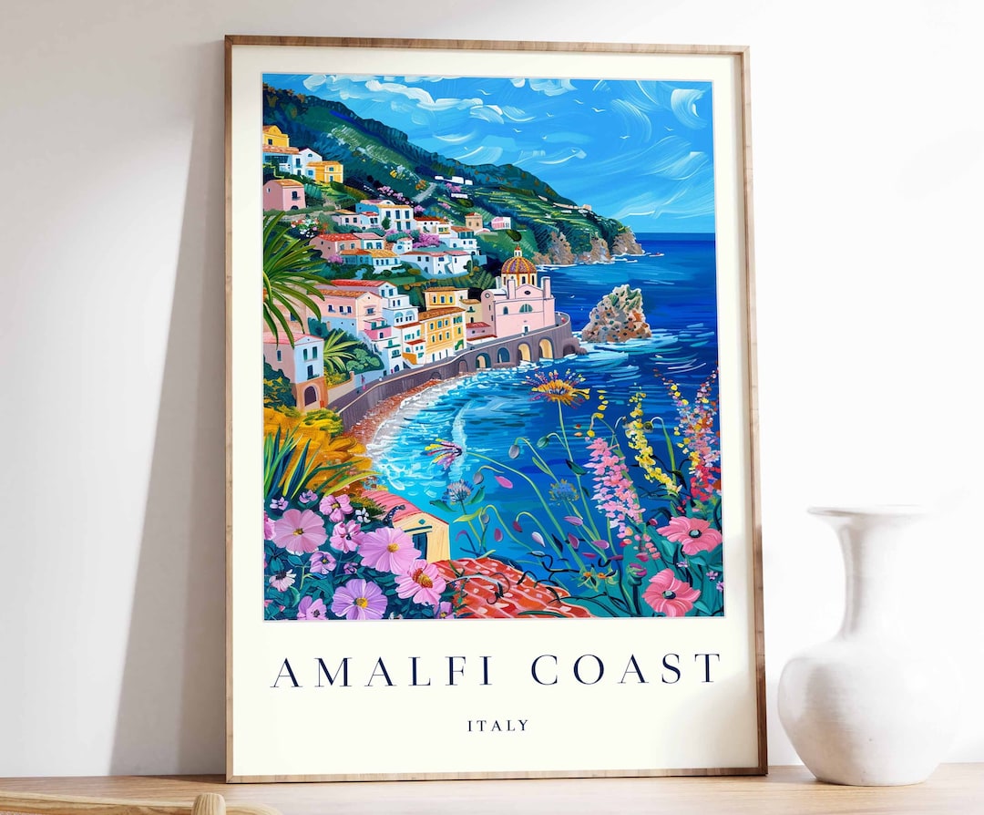 Amalfi Coast Poster, Amalfi Coast Travel Print, Italy Wall Art, Italian Travel Print, Tropical ...