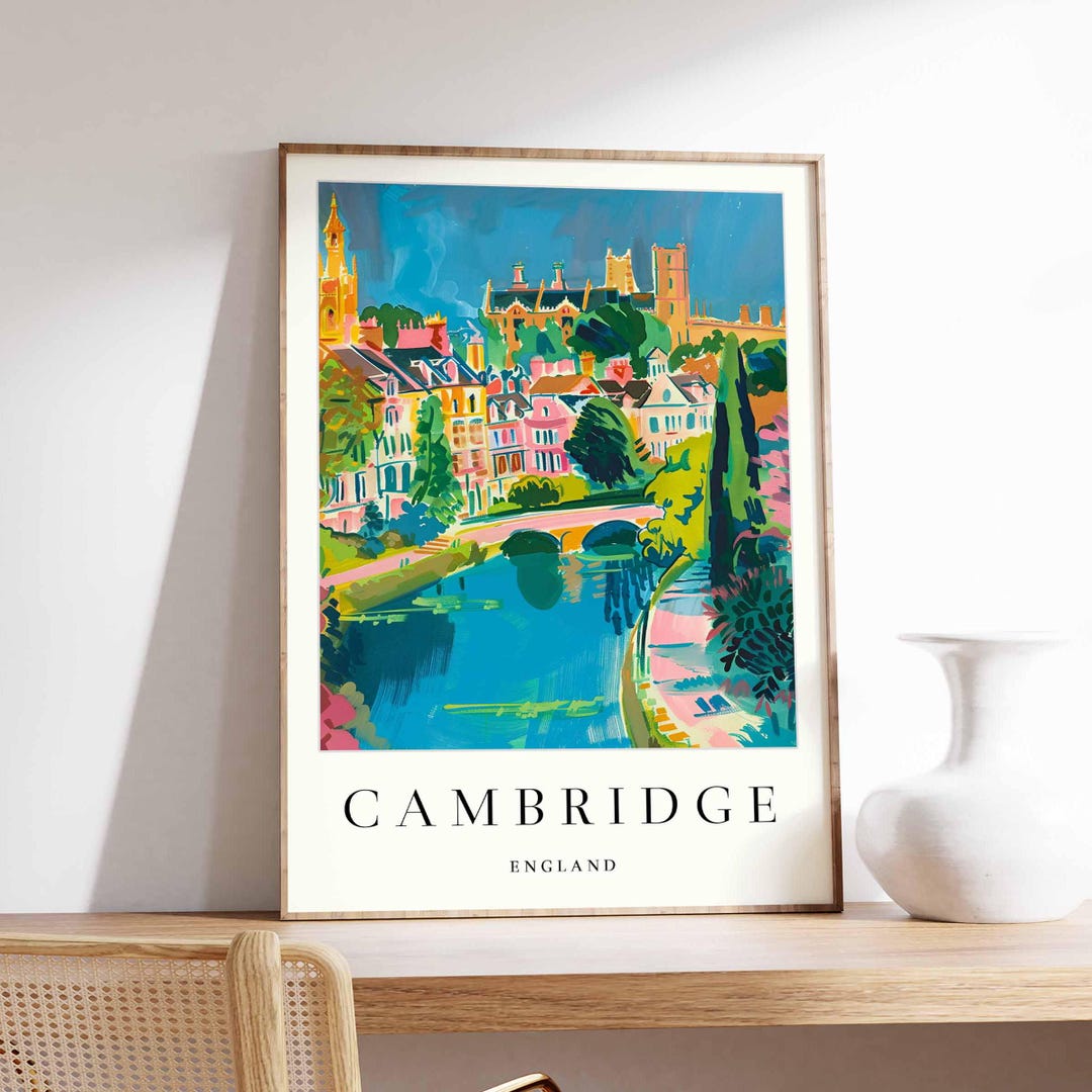 Cambridge Poster, Cambridge University Print, UK Travel Poster, River ...
