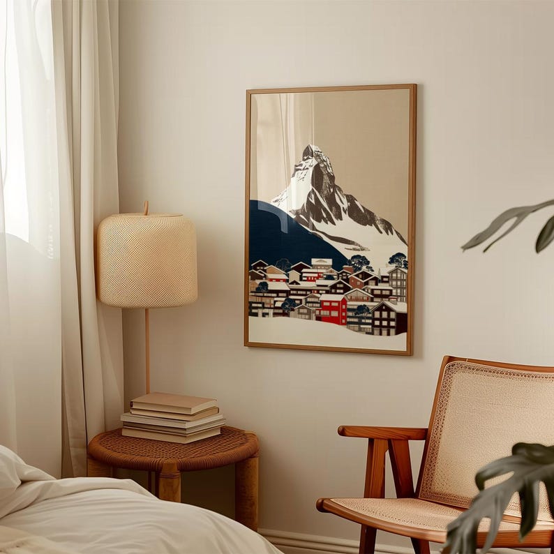 Matterhorn Mountain Poster | Zermatt Village Snow Scene Art ...