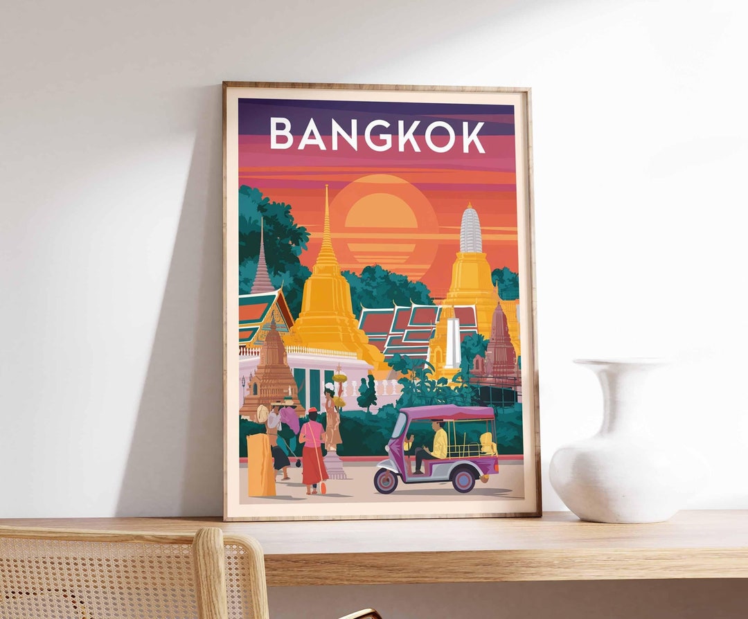 Bangkok Print, Southeast Asia Poster, Thailand Travel Poster, Travel ...
