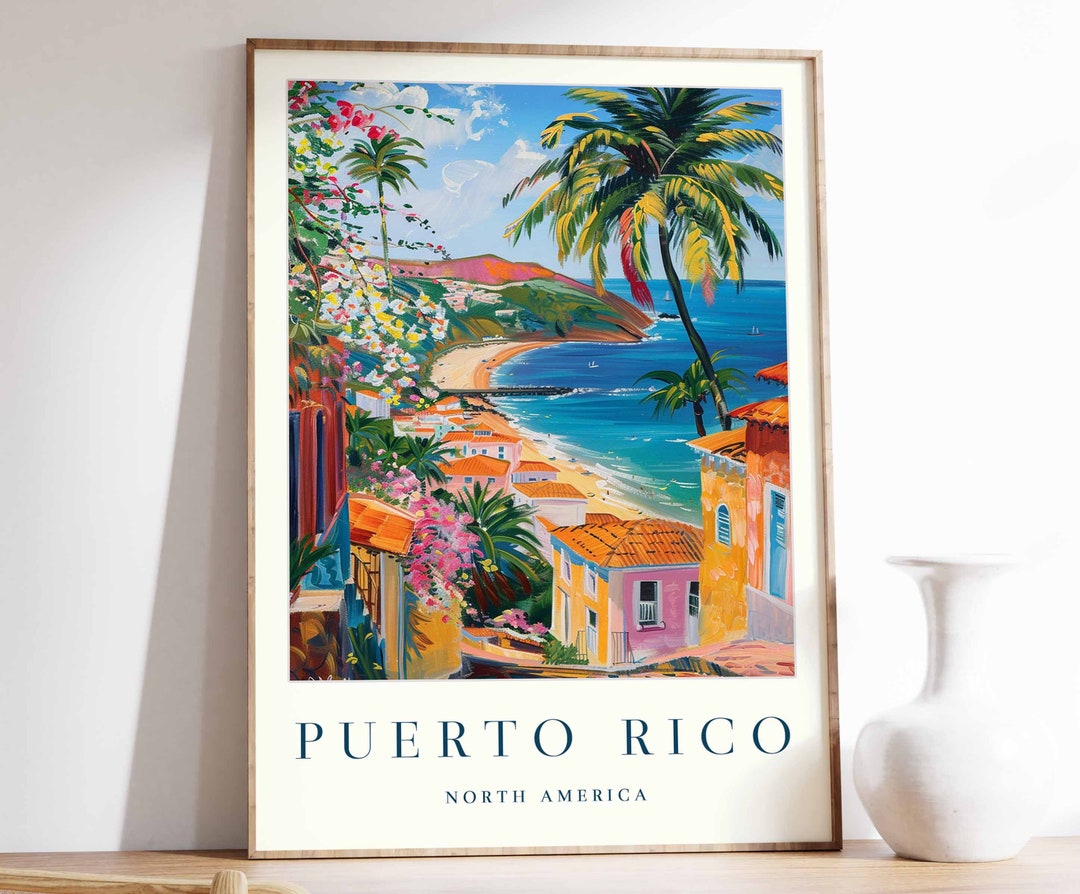Puerto Rico Travel Poster: Tropical Beach & El Morro Fortress - Etsy