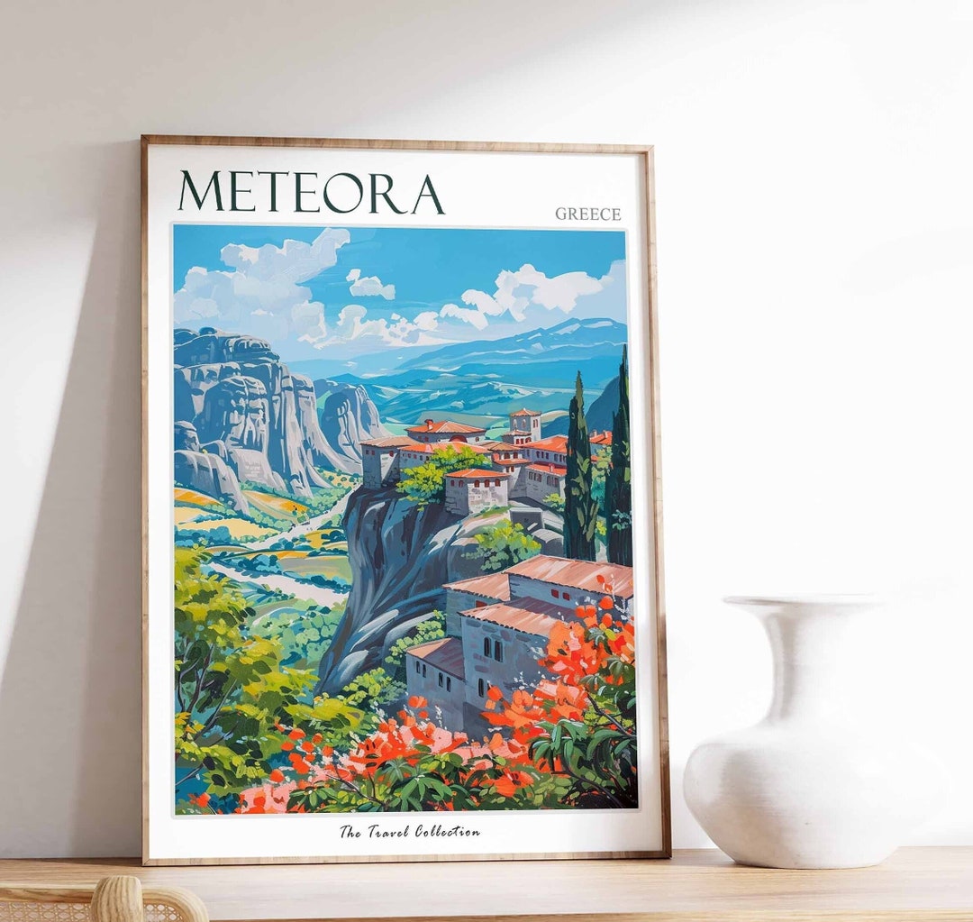 Meteora Poster, Greece Travel Print, Greek Decor, Europe Travel Poster ...