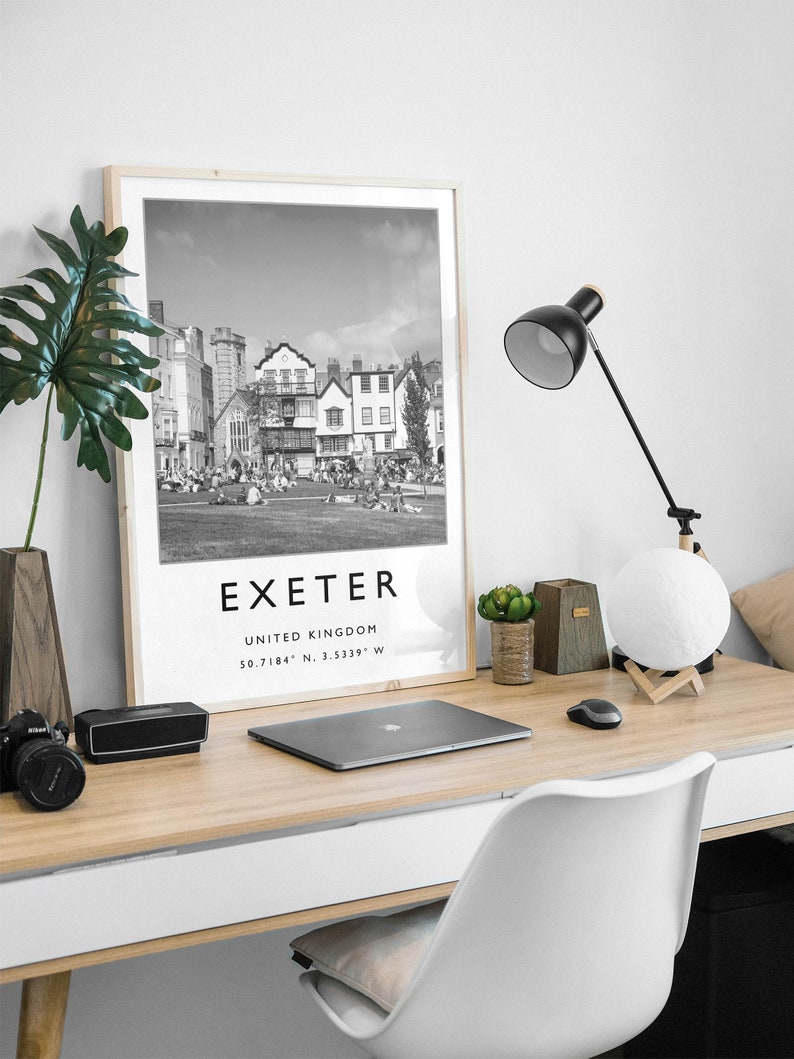 Exeter England Travel Poster: Minimalist Black and White Print - Etsy UK
