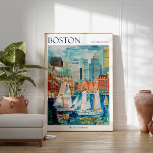 Boston Travel Poster: Historic Cityscape & Harbor Art Print - Etsy