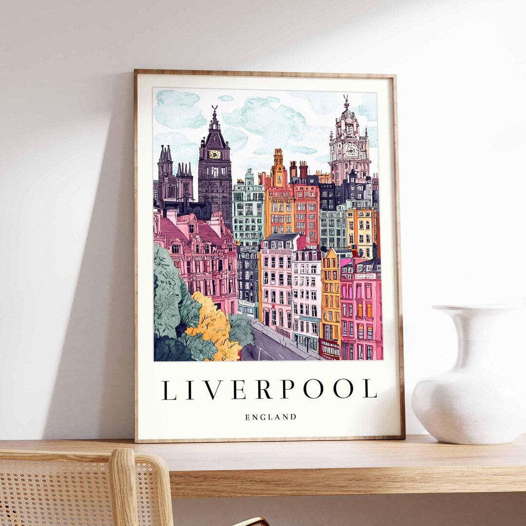 Liverpool Cityscape Poster: UK Travel Print, Historic Waterfront Art - Etsy