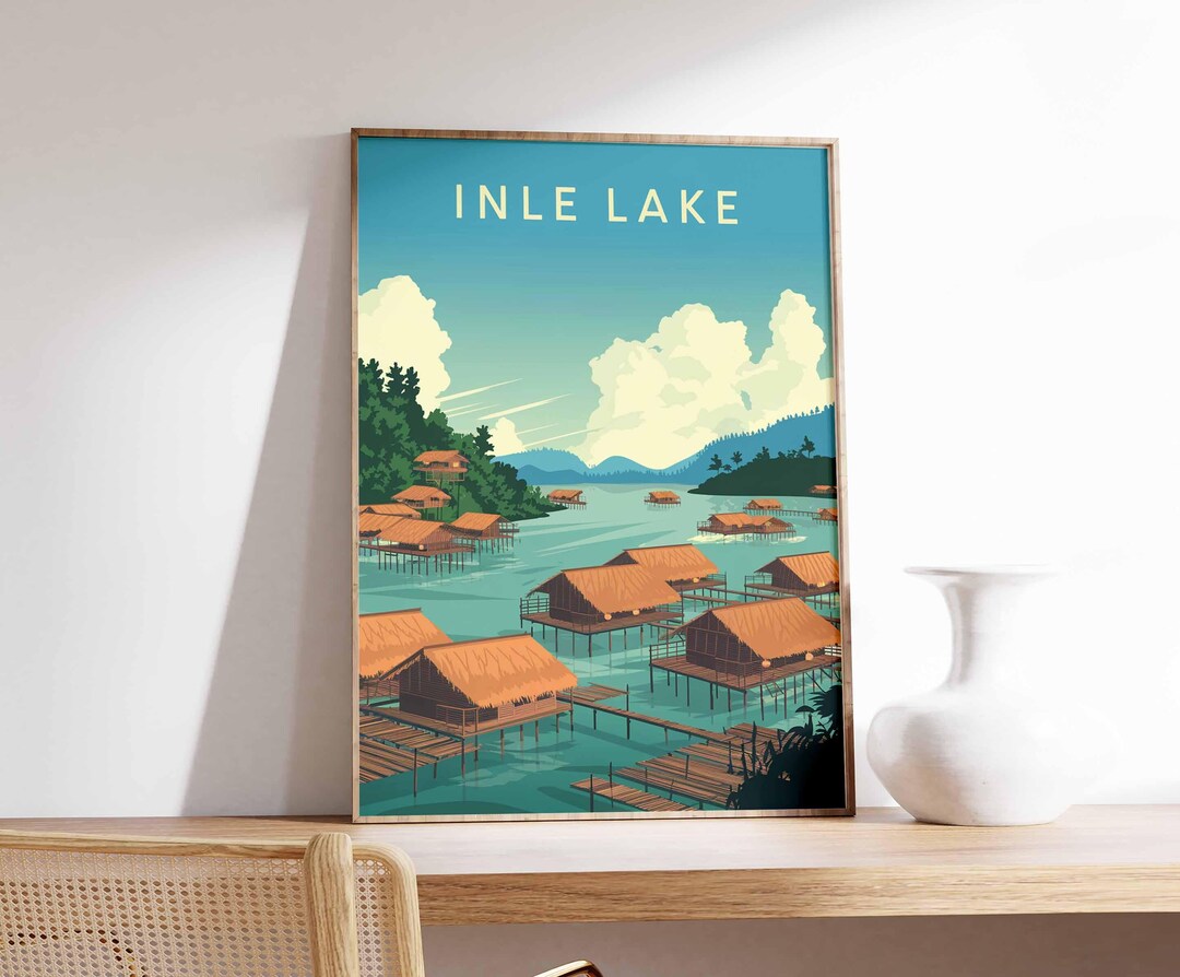 Inle Lake Print, Southeast Asia Poster, Myanmar Travel Poster, Travel ...