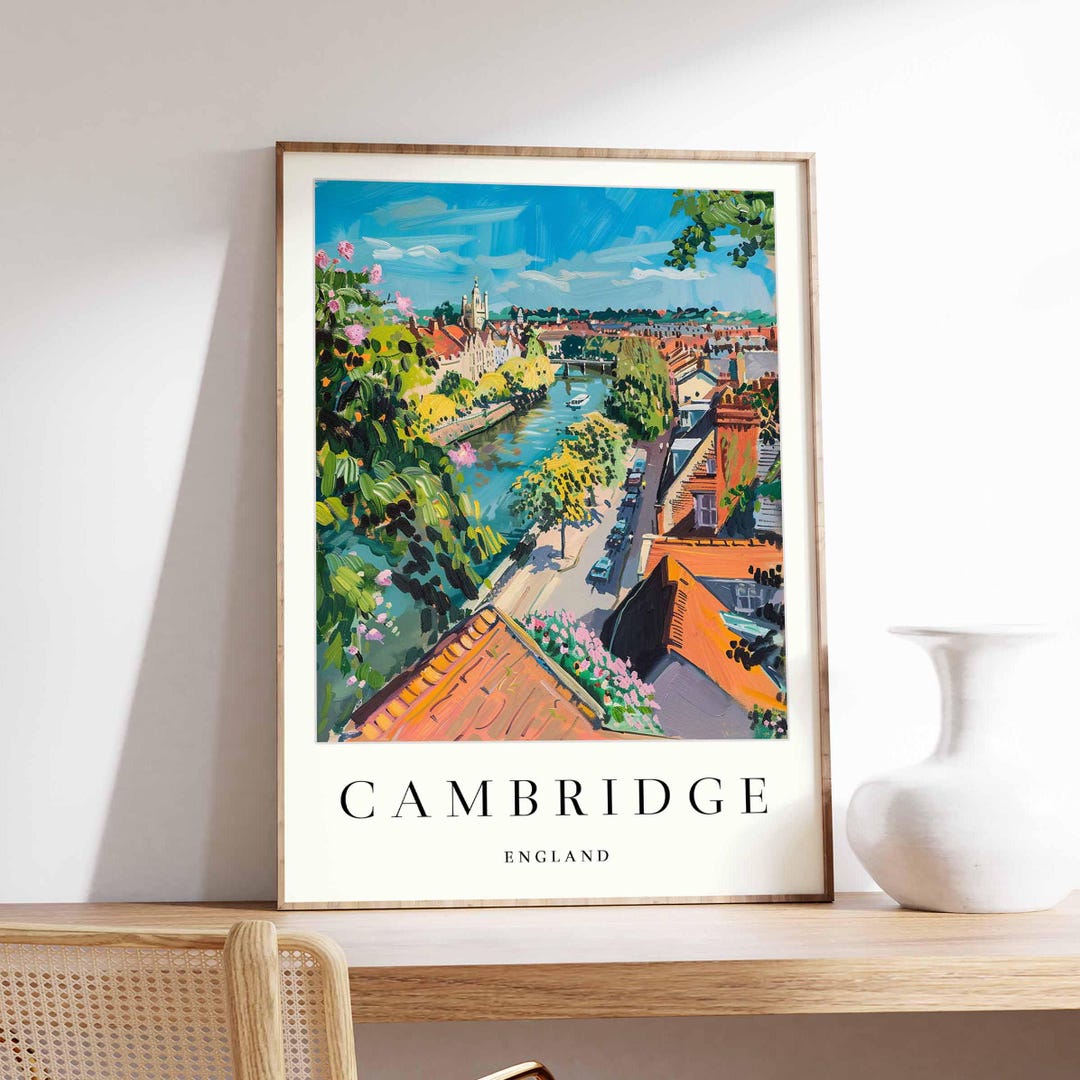 Cambridge Poster, Cambridge University Print, UK Travel Poster, River ...