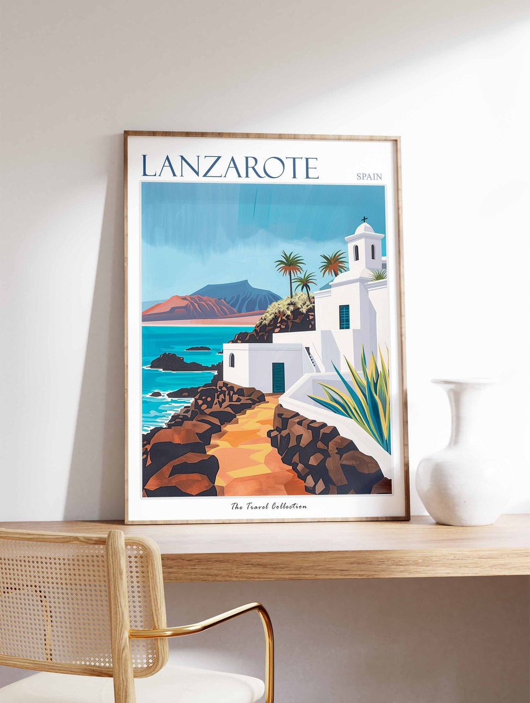 Lanzarote Travel Poster: Coastal Beach Art, Tropical Floral Print - Etsy