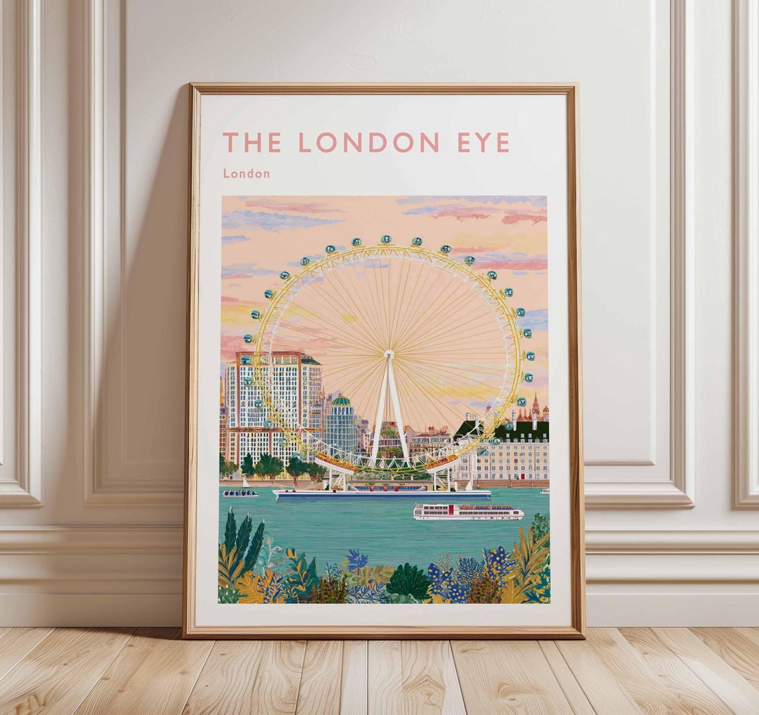 London Eye Travel Poster: Thames River, UK Landmark - Etsy