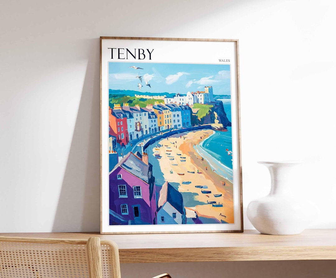 Tenby Poster, Wales Poster, UK Travel Poster, Coastal Wall Art, UK Home ...
