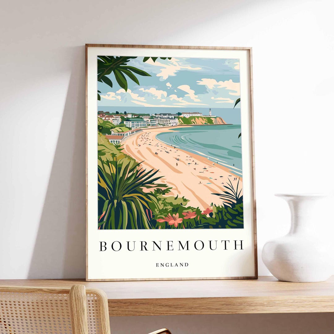 Bournemouth Poster, UK Reise-Druck, Küstenstadt Druck, Strandlandschaft ...