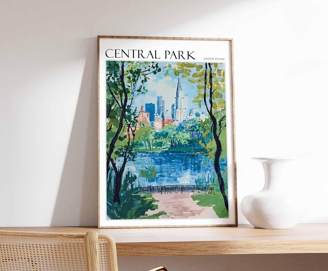Central Park Poster, New York Travel Print, Tropical Decor, City Wall ...