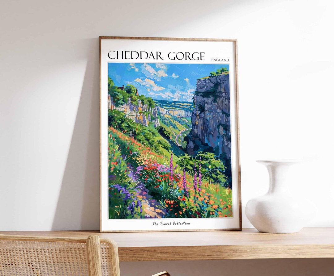 Cheddar Gorge Poster, England Travel Print, Cheddar Gorge Travel Art ...