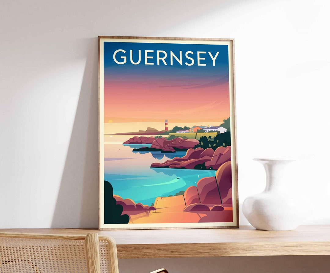 Guernsey Print, Coastal Travel Poster, Channel Islands Travel Print ...