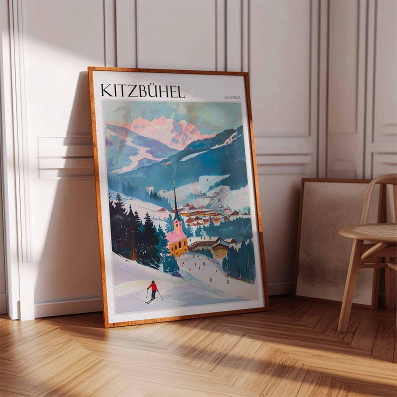 Kitzbühel Austria Poster | Ski Slope Village Mountain Landscape Print ...
