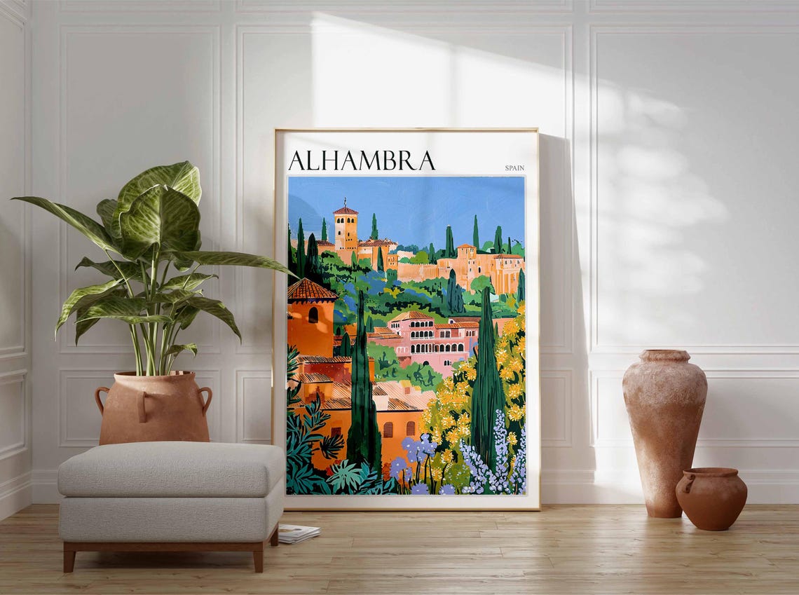 Alhambra Spain Travel Poster: Moorish Architecture Art Print - Etsy