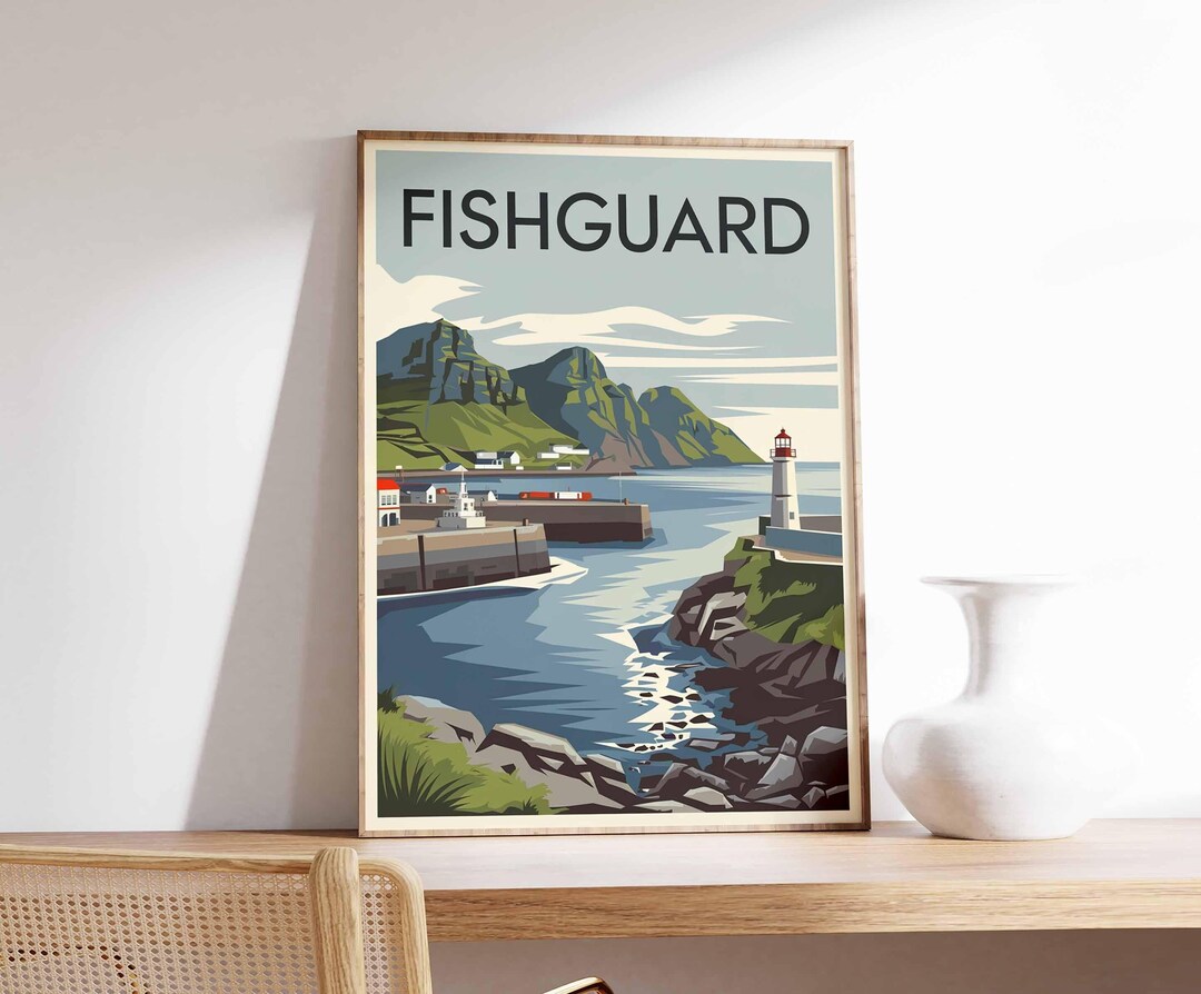 Fishguard Print, Coastal Travel Poster, Wales Travel Print, Coastal ...