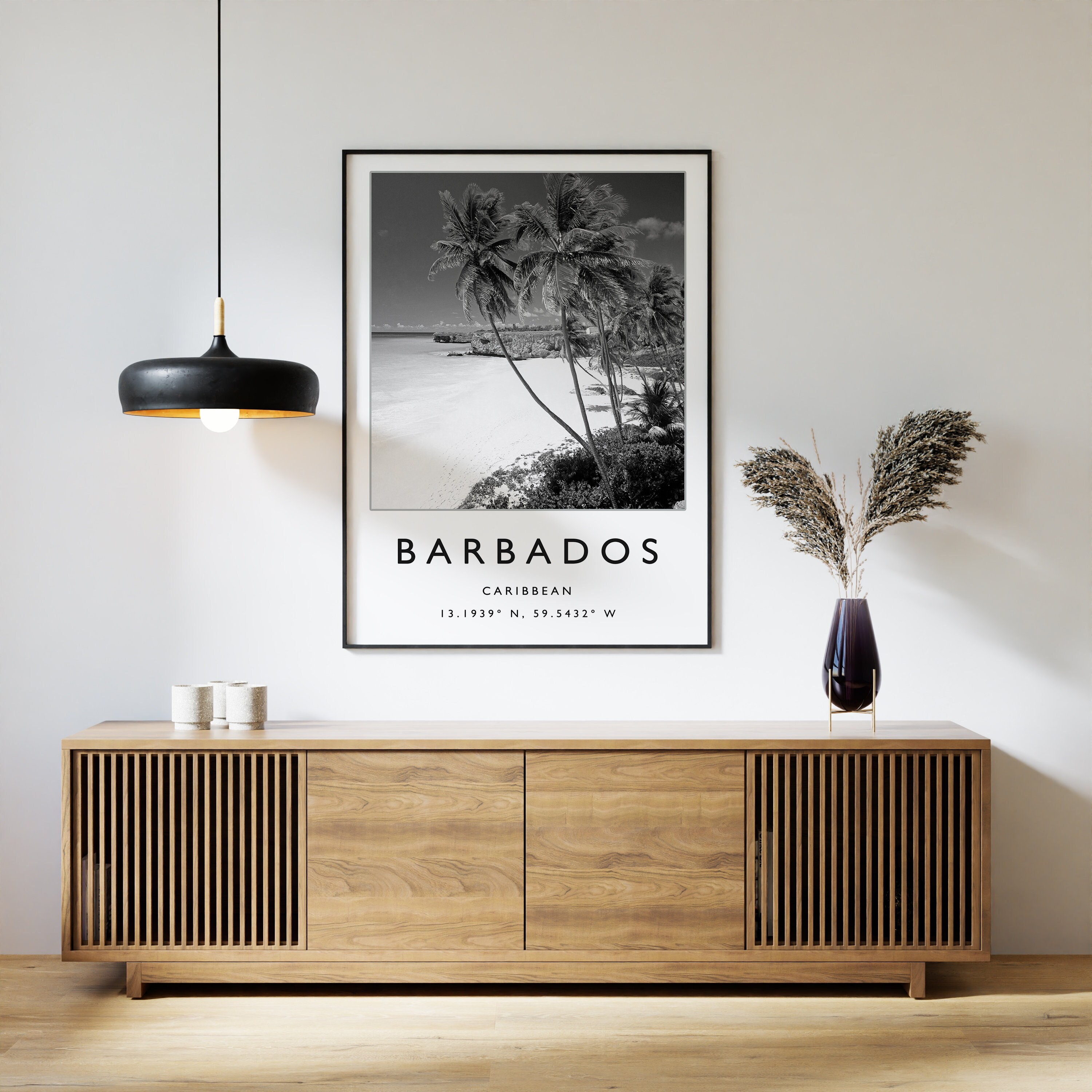 Barbados Travel Poster: Black & White Caribbean Beach Print - Etsy