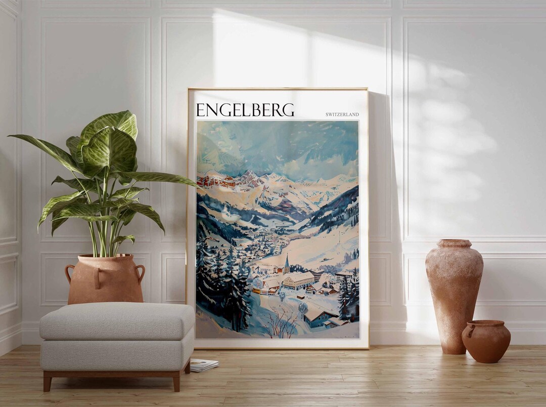 Skiing Travel Poster, Skiing Art, Engelberg Poster, Swiss Alps Print ...