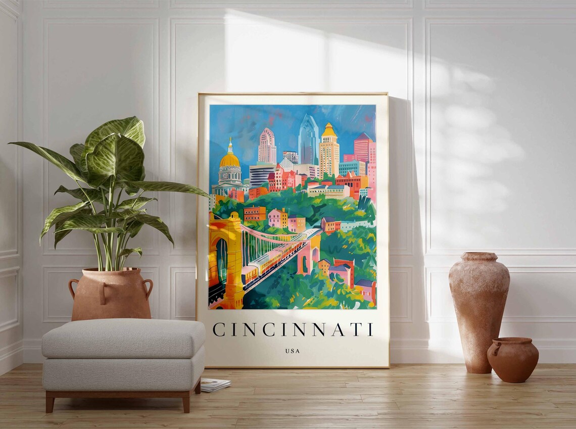 Cincinnati Skyline Poster: Ohio Travel Art, Midwest City Print - Etsy
