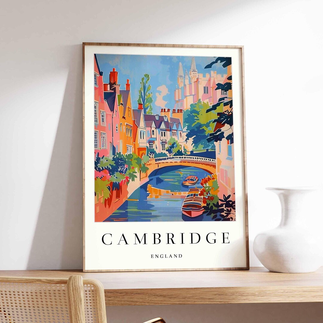 Cambridge Poster, Cambridge University Print, UK Travel Poster, River ...