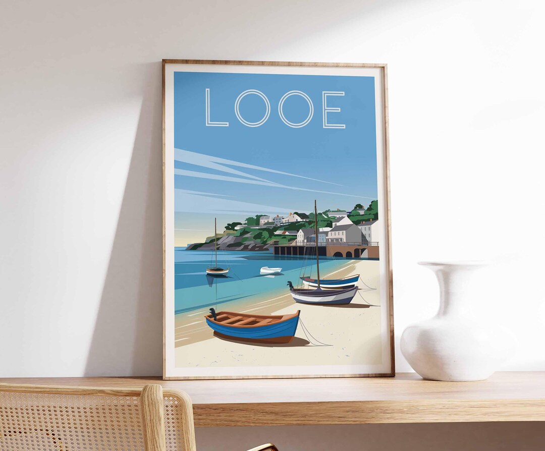Looe Print, Coastal Travel Poster, Cornwall Travel Print, Coastal Wall ...