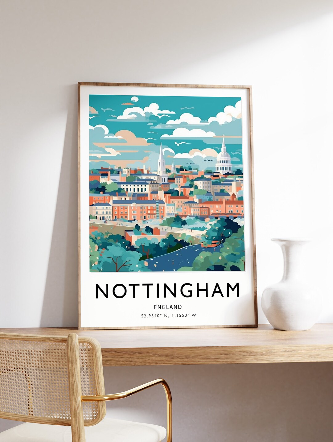 Nottingham Travel Poster: Colourful British Wall Art - Etsy UK