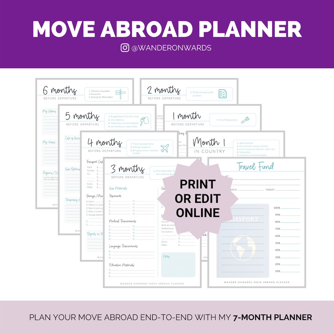 International Moving Planner Printable | Editable PDF Moving Checklist ...