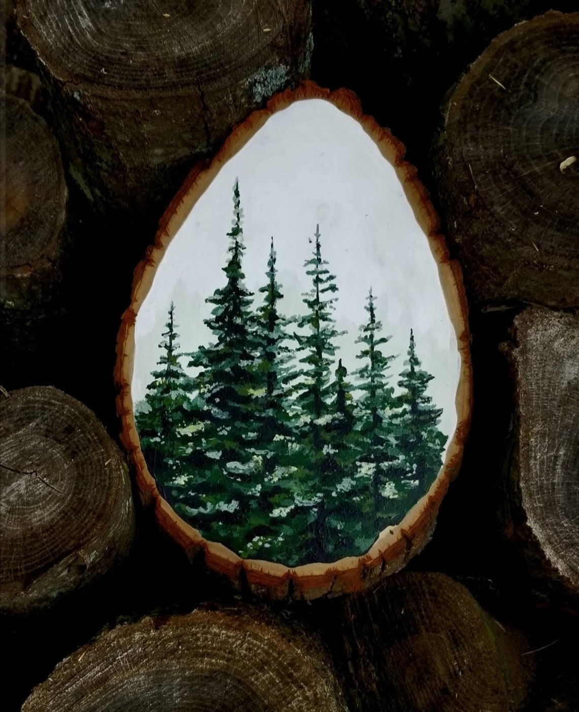 Hand Painted Wood Slice | Forest Scene | Wood Painting, Wood Slice ...