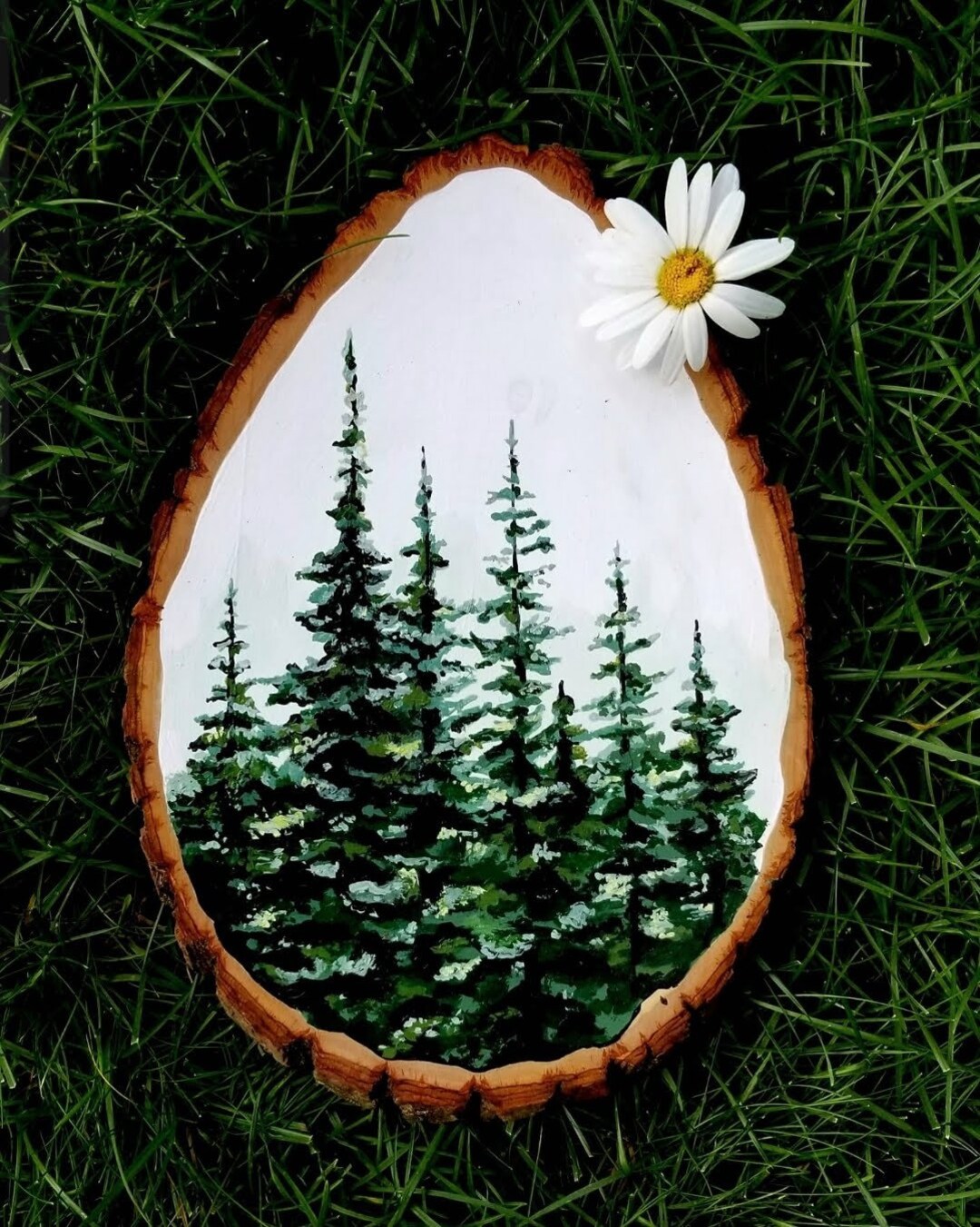 Hand Painted Wood Slice | Forest Scene | Wood Painting, Wood Slice ...