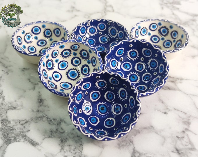 Set of 4-6 Medium 5 in Hand Painted Turkish Ceramic Bowls Colorful ...