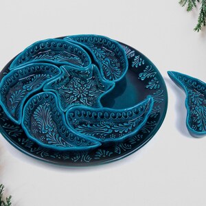 Handmade Ceramic Serving Platter Set | Navy Blue Floral Dinnerware - Etsy