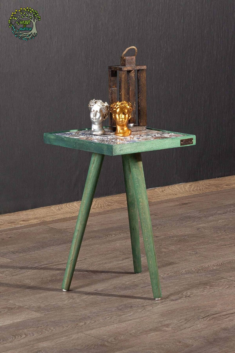 Square Coffee Table Wood & Stone Tile Side Table Reclaimed - Etsy
