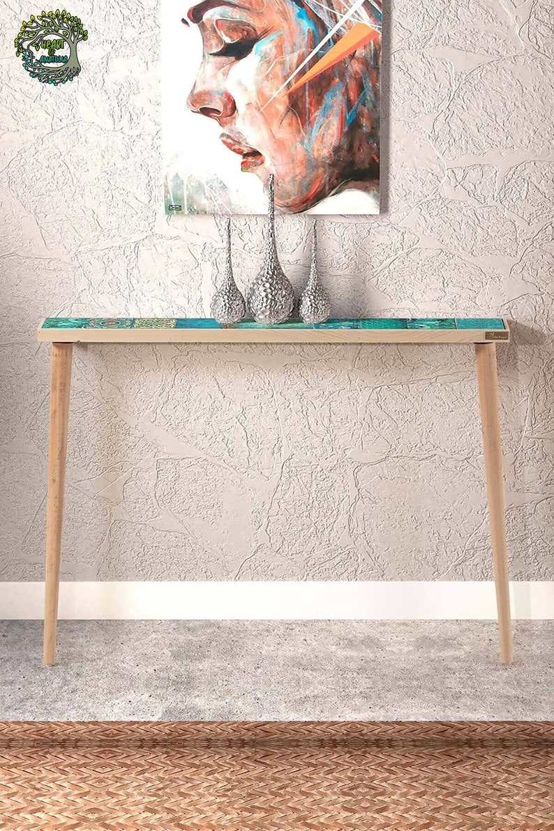 Console Table Handmade Wood & Stone Unique Side Table - Etsy