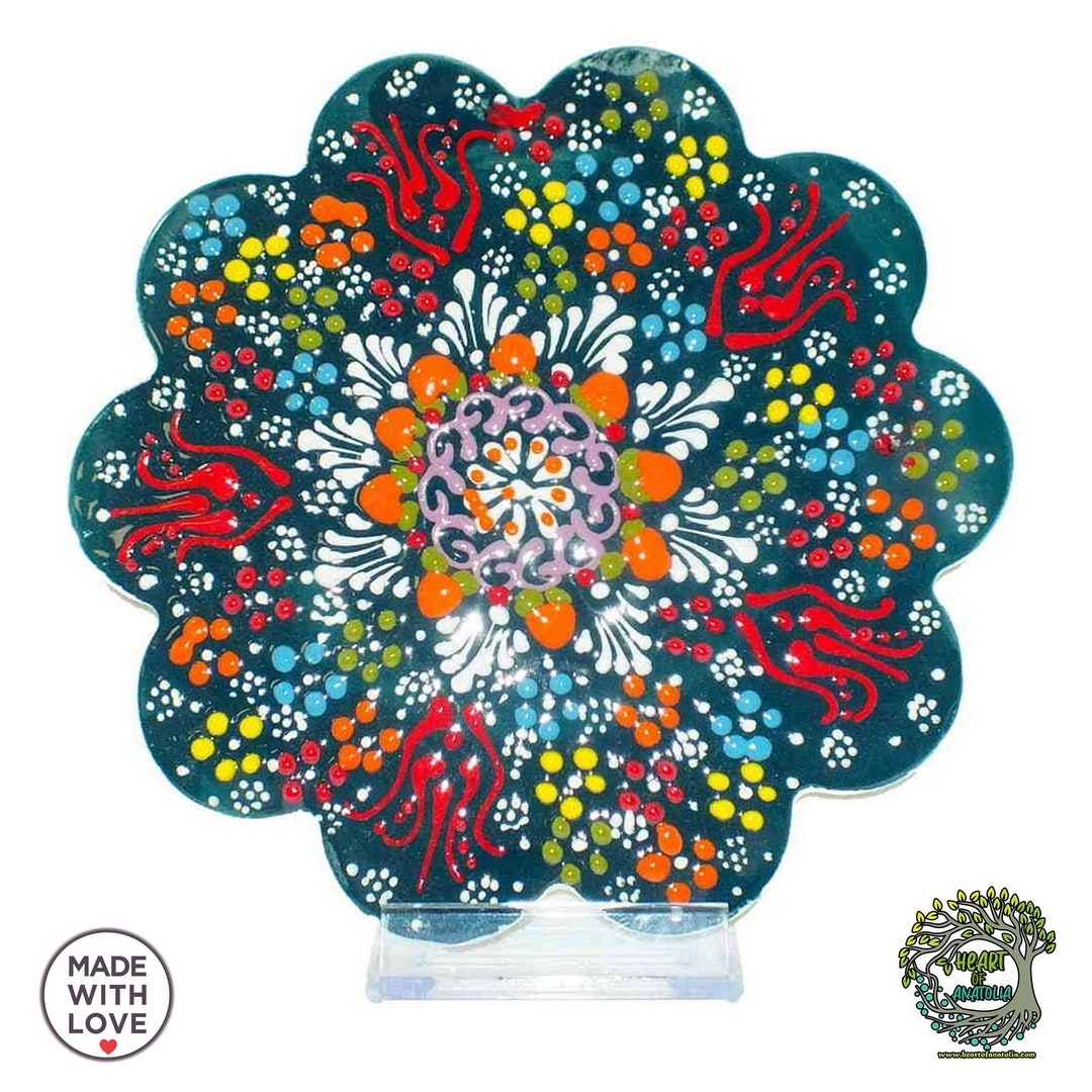Dark Green Turkish Ceramic Handmade Trivet for Hot Pot Dishes Moroccan ...
