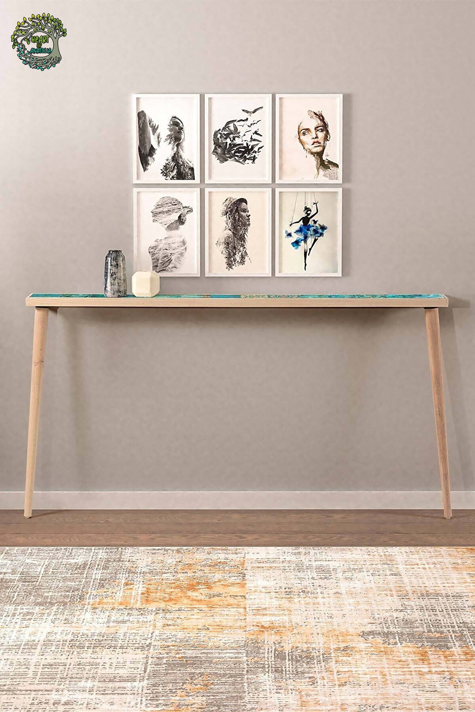 Console Table Handmade Wood & Stone Unique Side Table - Etsy