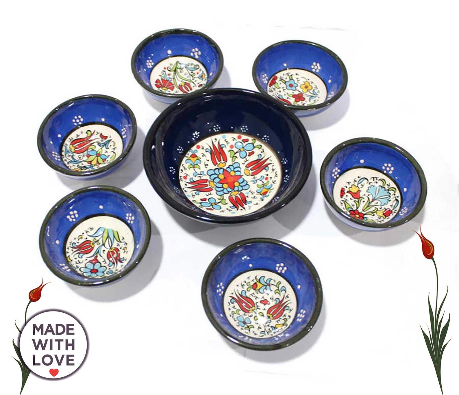 7x Turkish Ceramics Bowls Set Handmade Dishes Hand Painted - Etsy