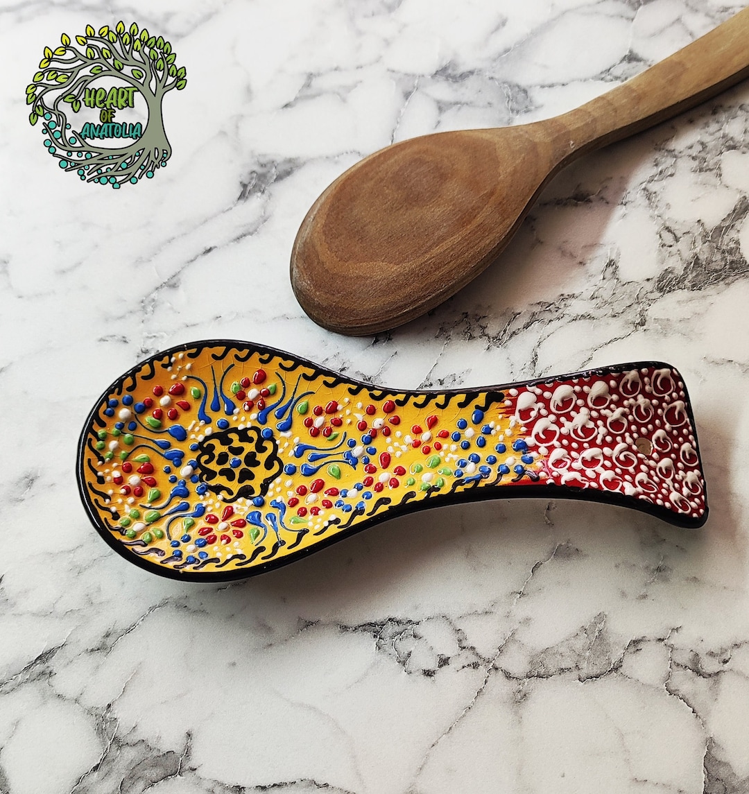 Handmade Spoon Rest Ceramic Spoon Holder | Kitchen Utensil Holder ...
