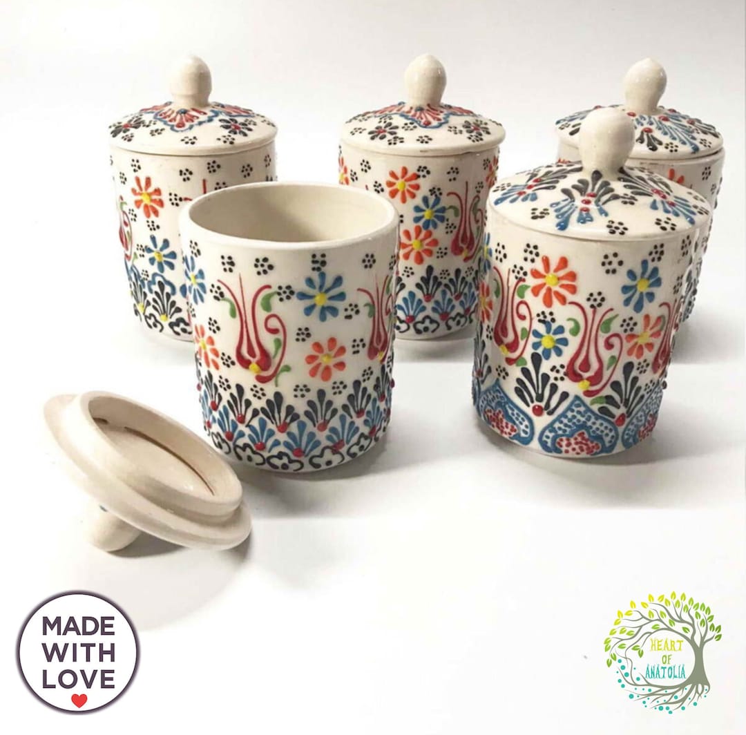 Handmade Ceramic Spice Jar Set | Turkish Kitchen Decor - Food Safe (set ...